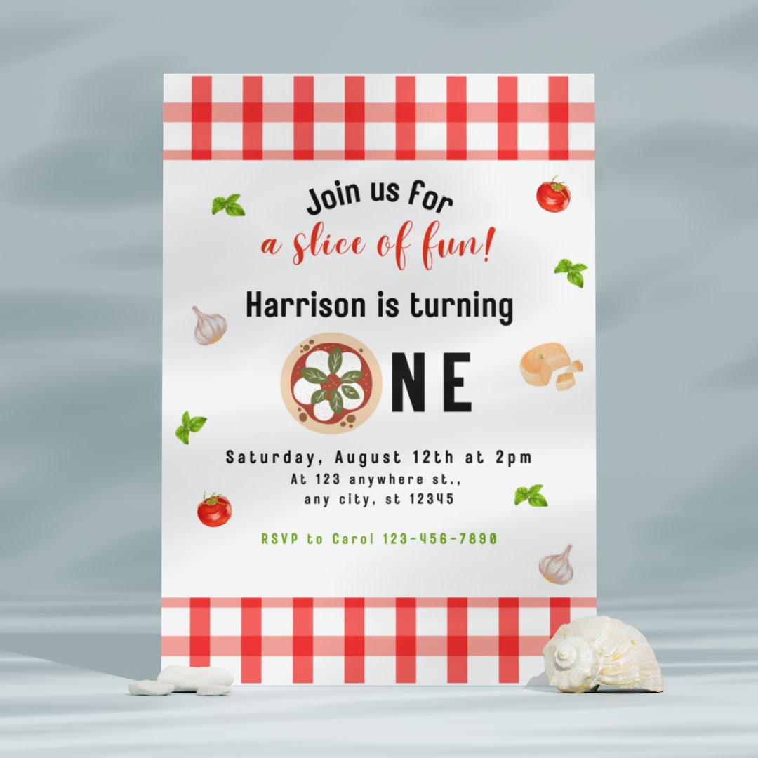 Pizza SLICE OF FUN Baby 1ST Birthday Invitation, Pizza Parlor Invite ...