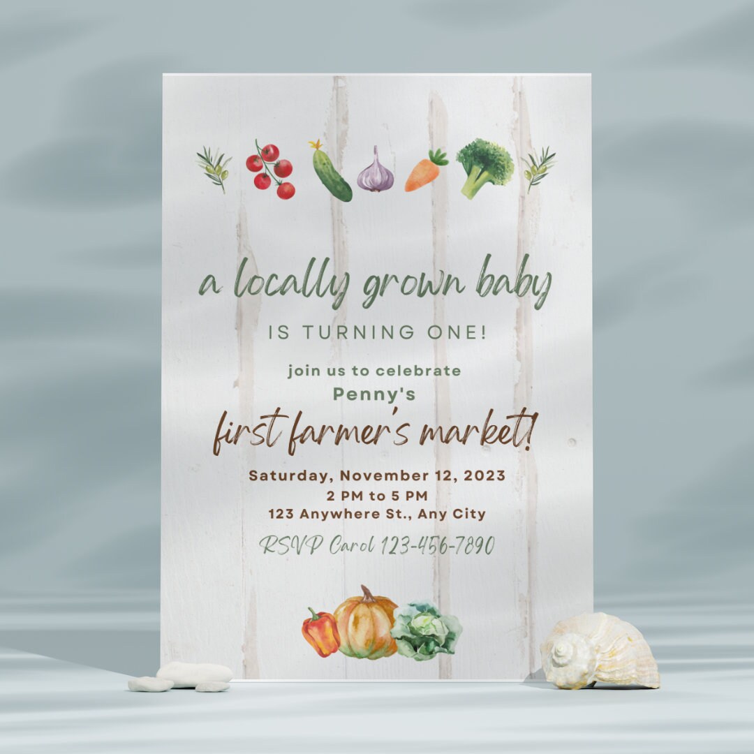 Locally Grown Birthday Invitation, Farmer's Market Birthday Invitation ...