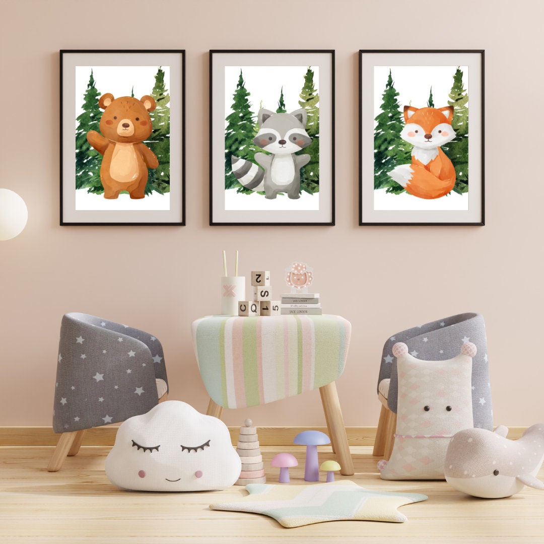 Woodland Animal Prints, Watercolor Animal Prints, Nursery Printable Art ...