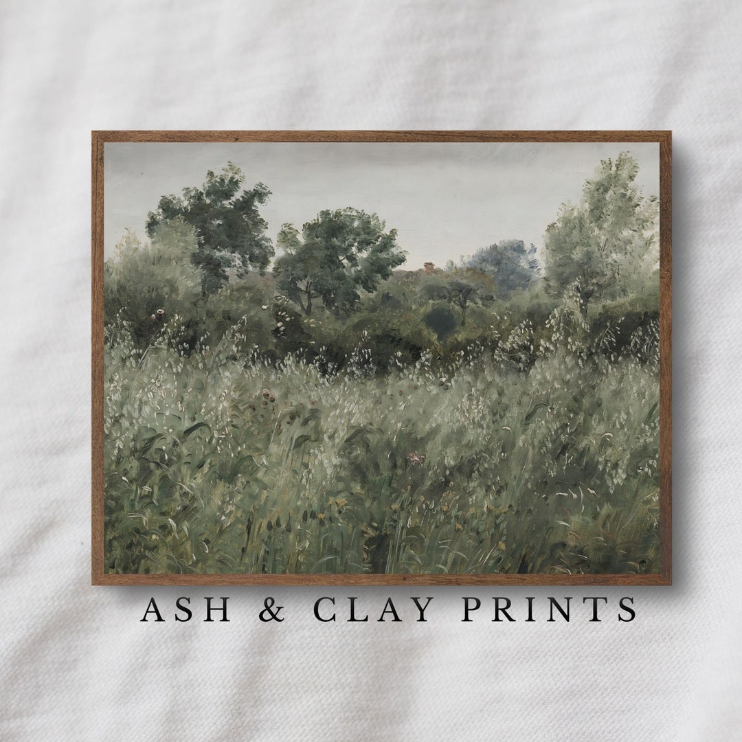 Meadow Landscape Cottage Core Wall Art Neutral Meadow Oil Painting ...