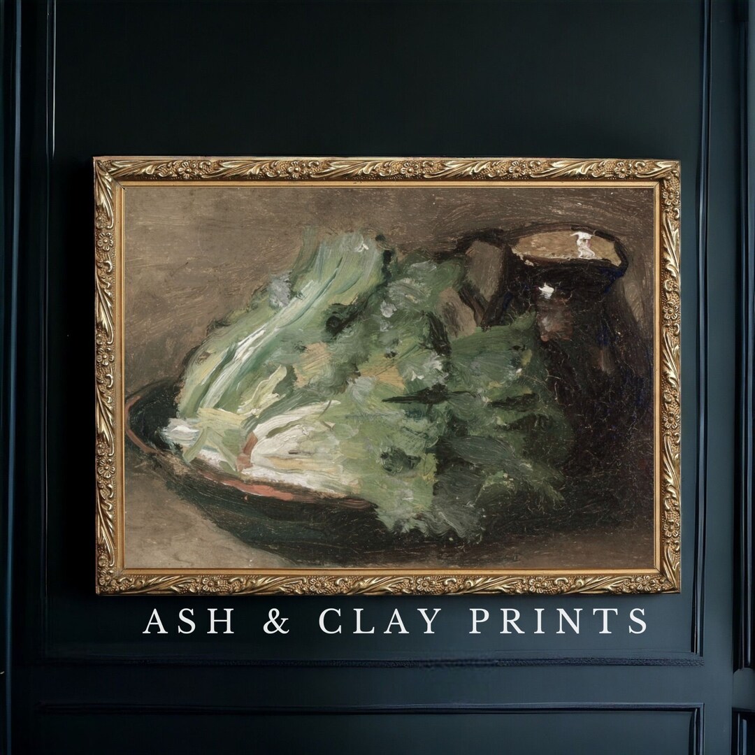 Lettuce Still Life Kitchen Art Vintage Food Wall Art Country Cottage ...