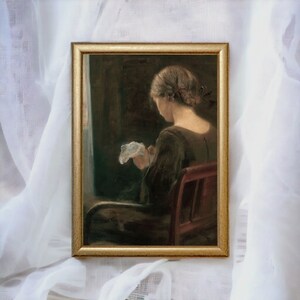Woman Sewing Vintage Portrait Painting Antique Portrait Art Antique ...
