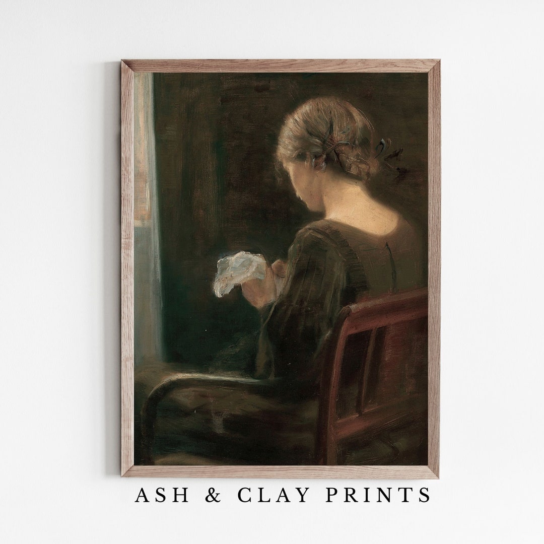 Woman Sewing Vintage Portrait Painting Antique Portrait Art Antique ...