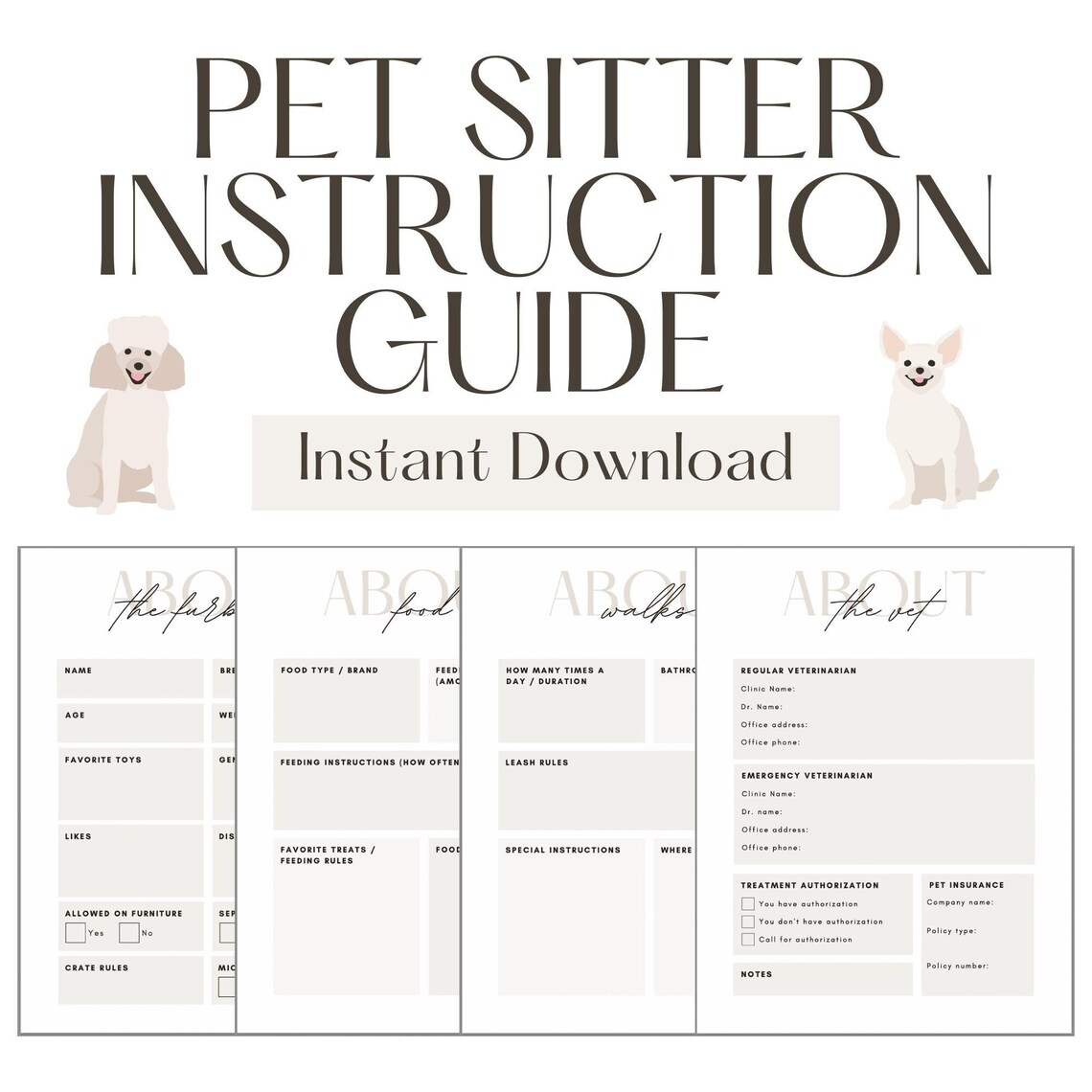 Pet Sitter Instruction Guide | Printable Pet Sitter Notes | Dog Sitter ...