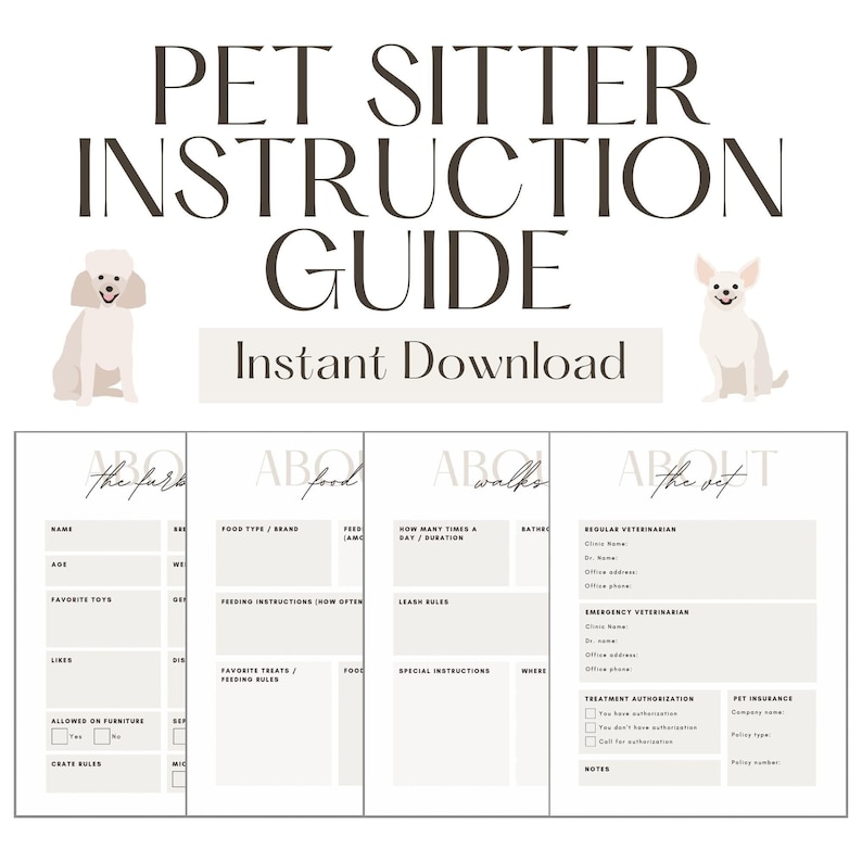 Pet Sitter Instruction Guide | Printable Pet Sitter Notes | Dog Sitter ...