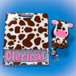 Sitting Cow Badge Reel and Cow Print Badge Buddy Set - Etsy