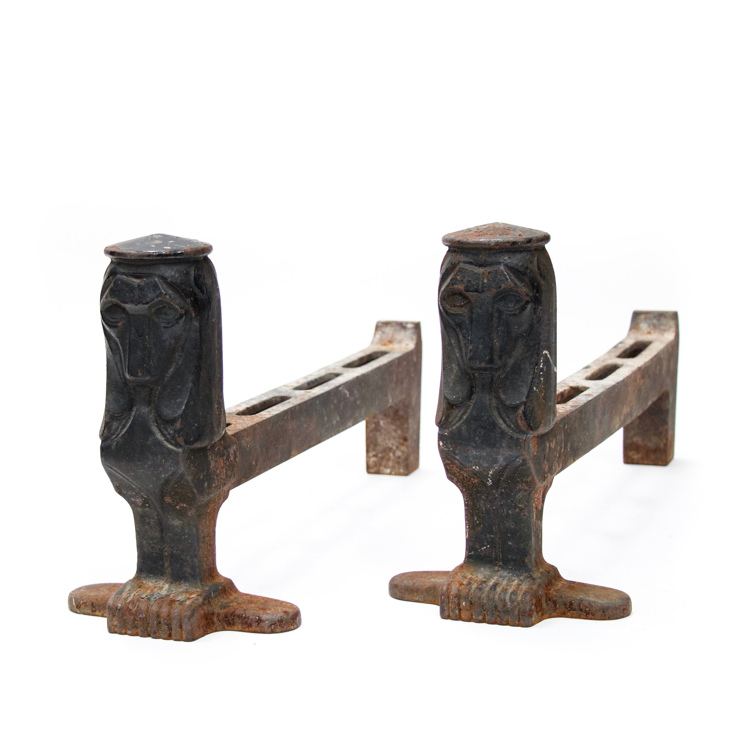 Antique Pair Dog Fireplace Andiron "fire Dogs" - Etsy