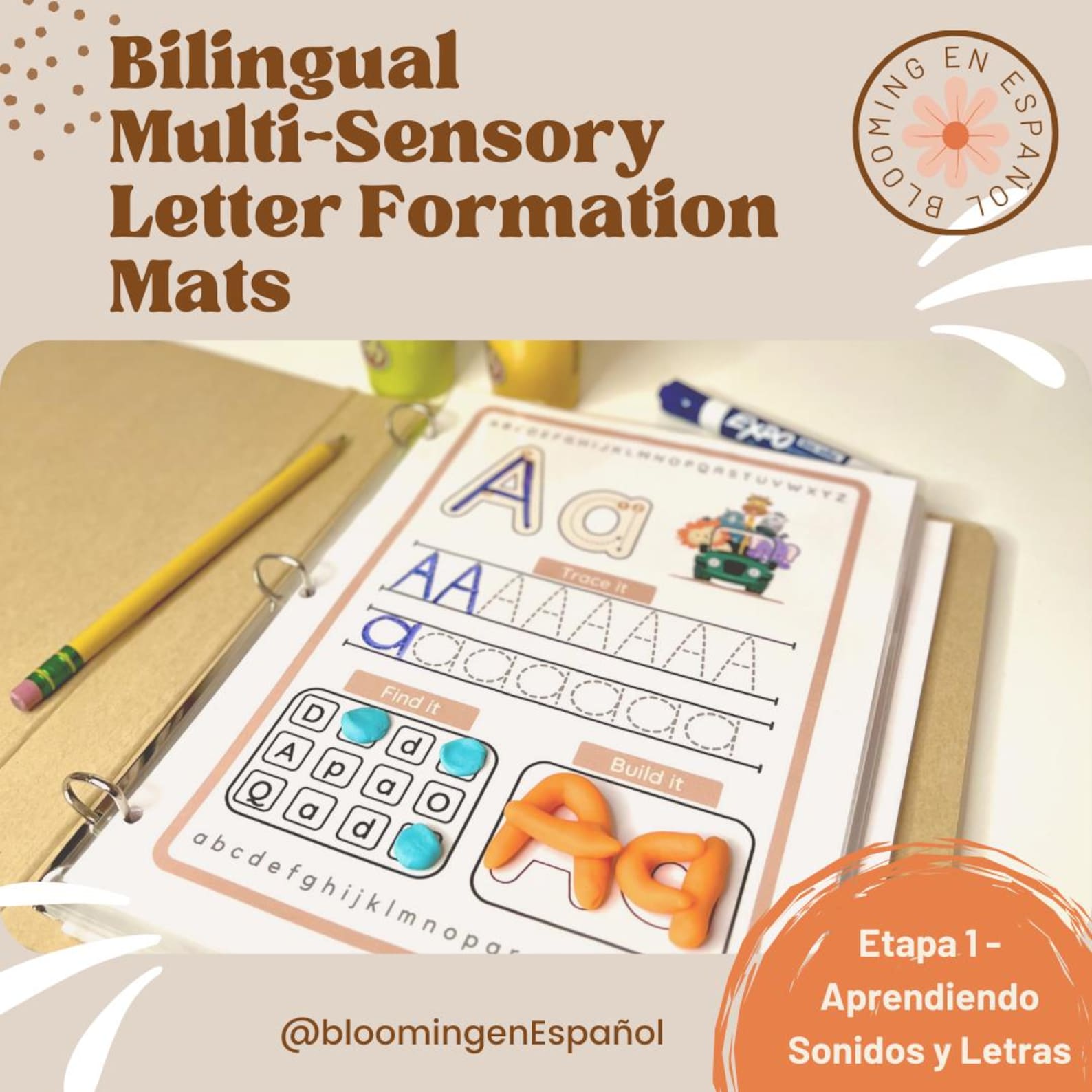 Bilingual Multi-sensory Letter Tracing Mat, Spanish Letter Playdough ...