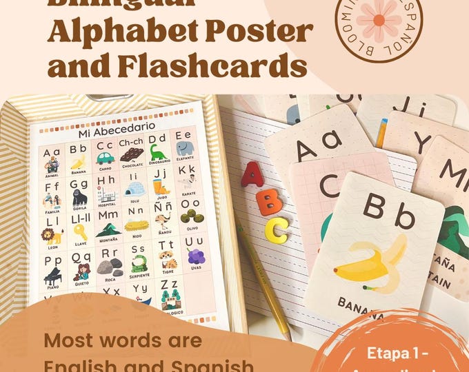 Spanish Alphabet Poster, Spanish and English Cognate Words, Bilingual ...