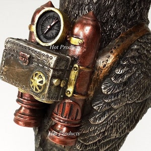 6 STEAMPUNK OWL Bird Goggles Jet Pack Gear Stand Statue Figurine Bronze ...