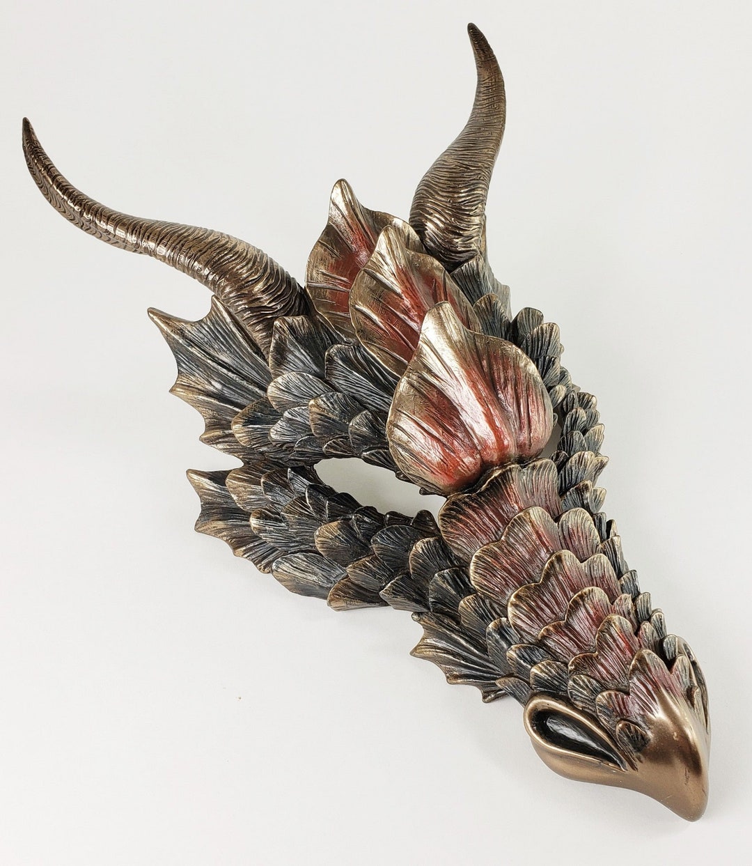 12 1/2 Medieval Dragon Head Mask Wall Hanging Plaque Statue Bronze Red ...