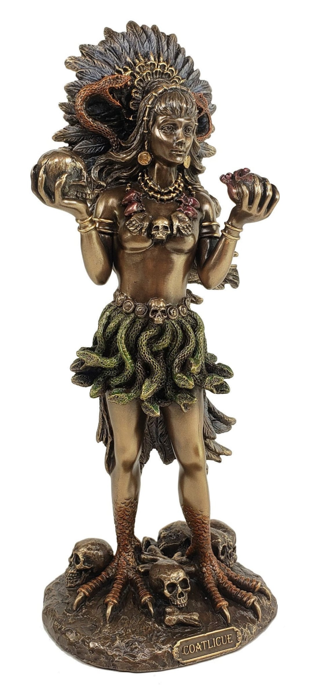 9 1/2 Coatlicue Aztec Earth Goddess With Serpent Skirt Statue Bronze ...