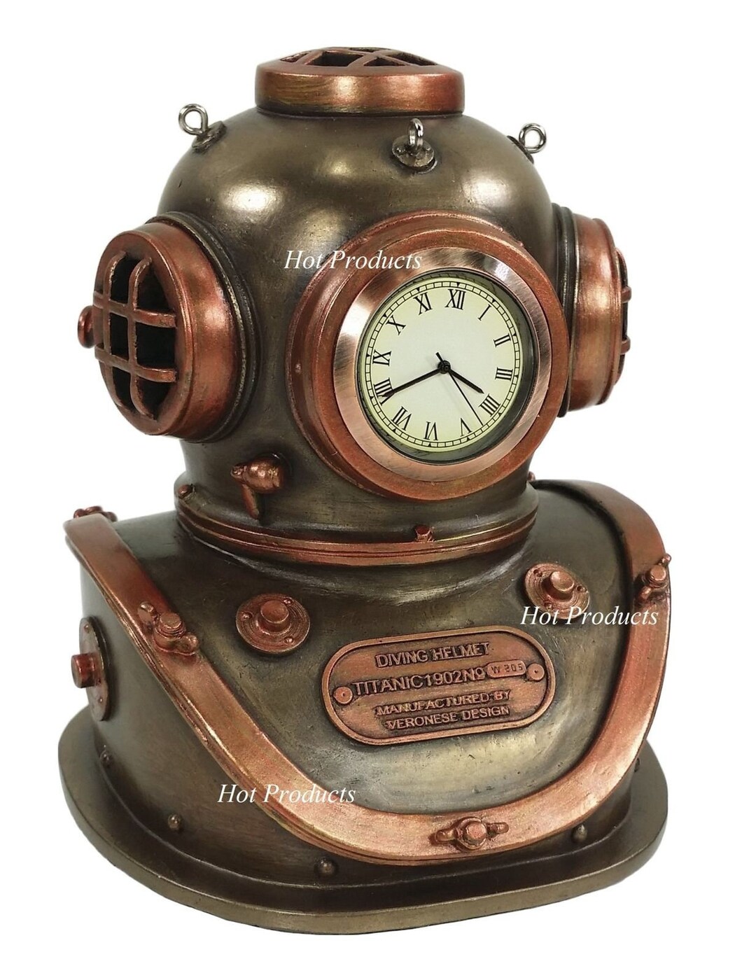 Diving Helmet Clock Nautical Decor Dive Statue Antique Bronze and ...
