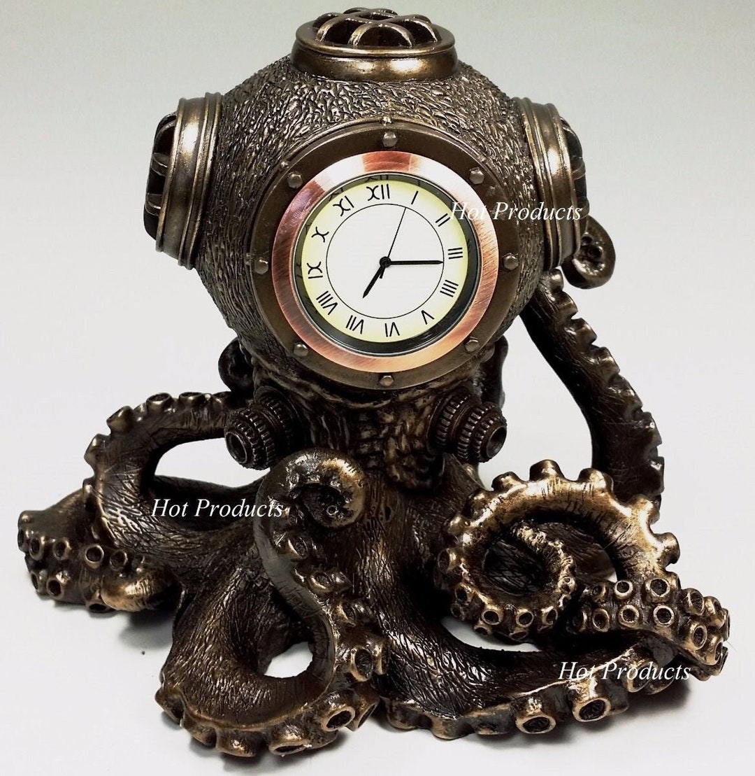 Nautical Steampunk Octopus Desk Clock Diving Helmet Statue - Etsy