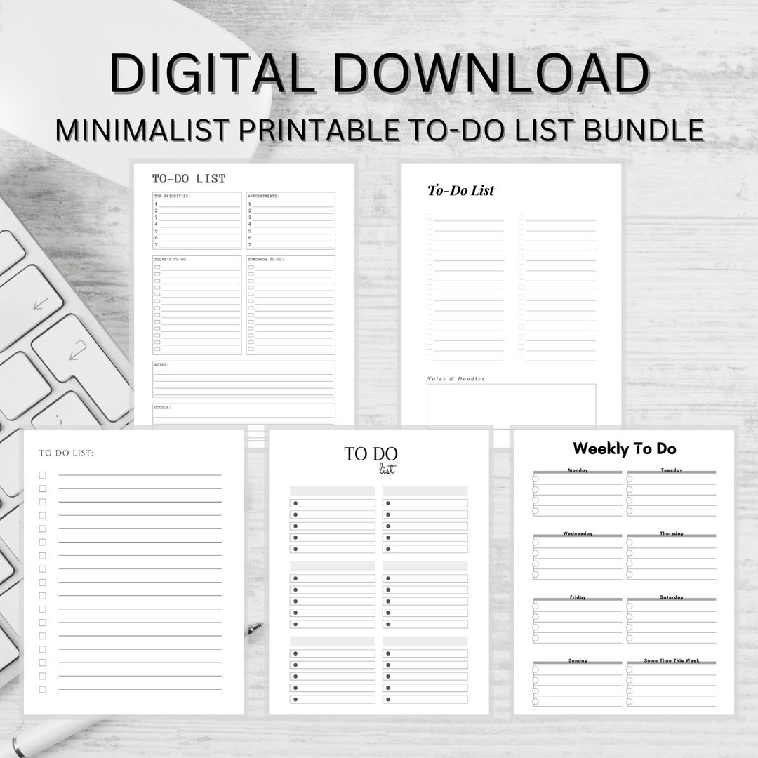 Minimalistic to Do List Bundle Digital Download Printable PDF 5 ...