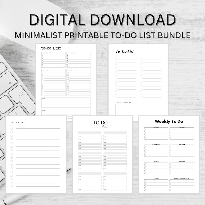 Minimalistic to Do List Bundle Digital Download Printable PDF 5 ...