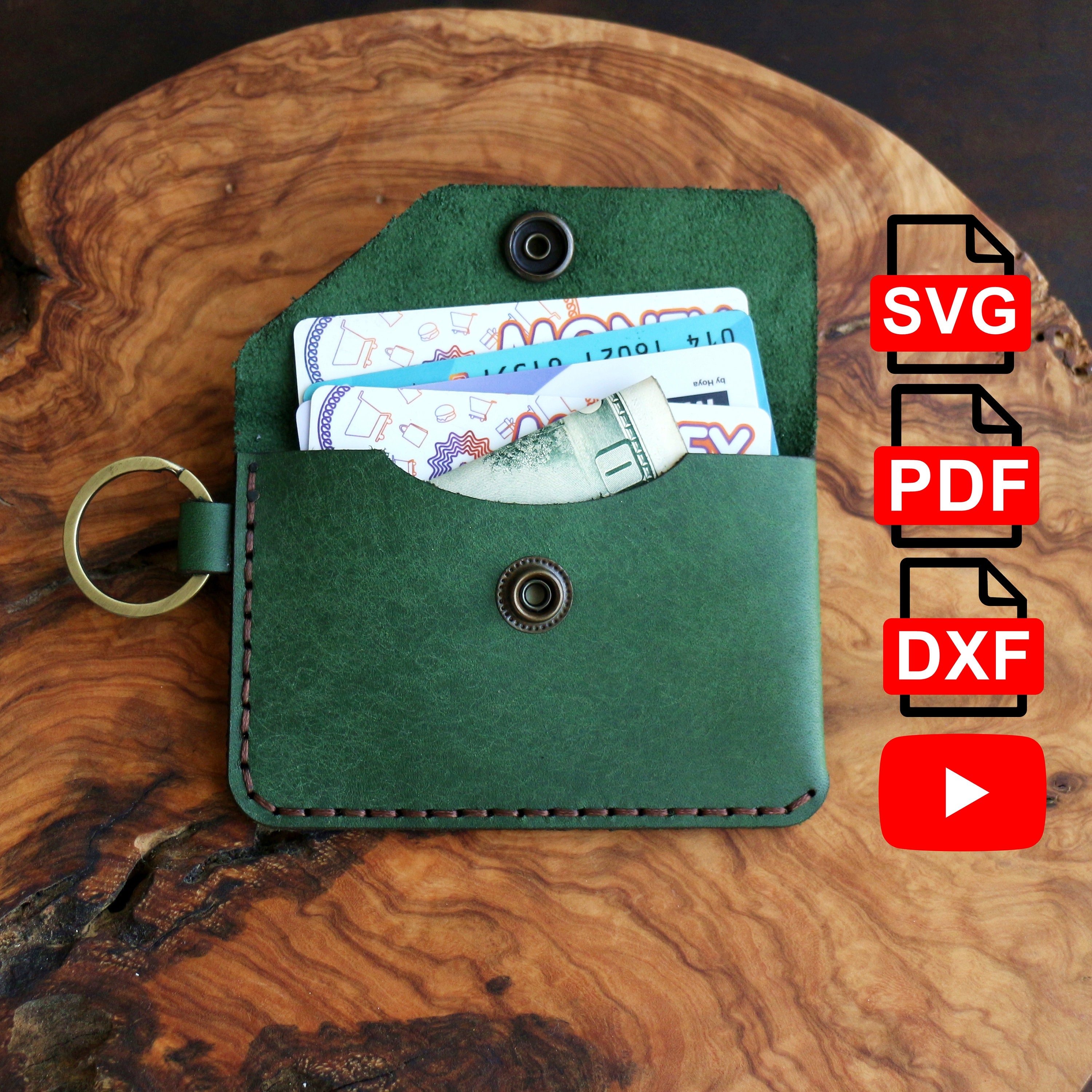 Leather Card Holder Template, Leather Keychain Wallet Pattern , PDF-SVG ...