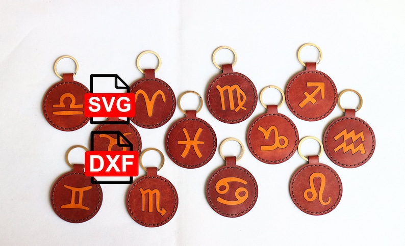 Leather 12 Horoscope Keychain SVG-DXF Pattern: Laser Cut Ready (digital ...
