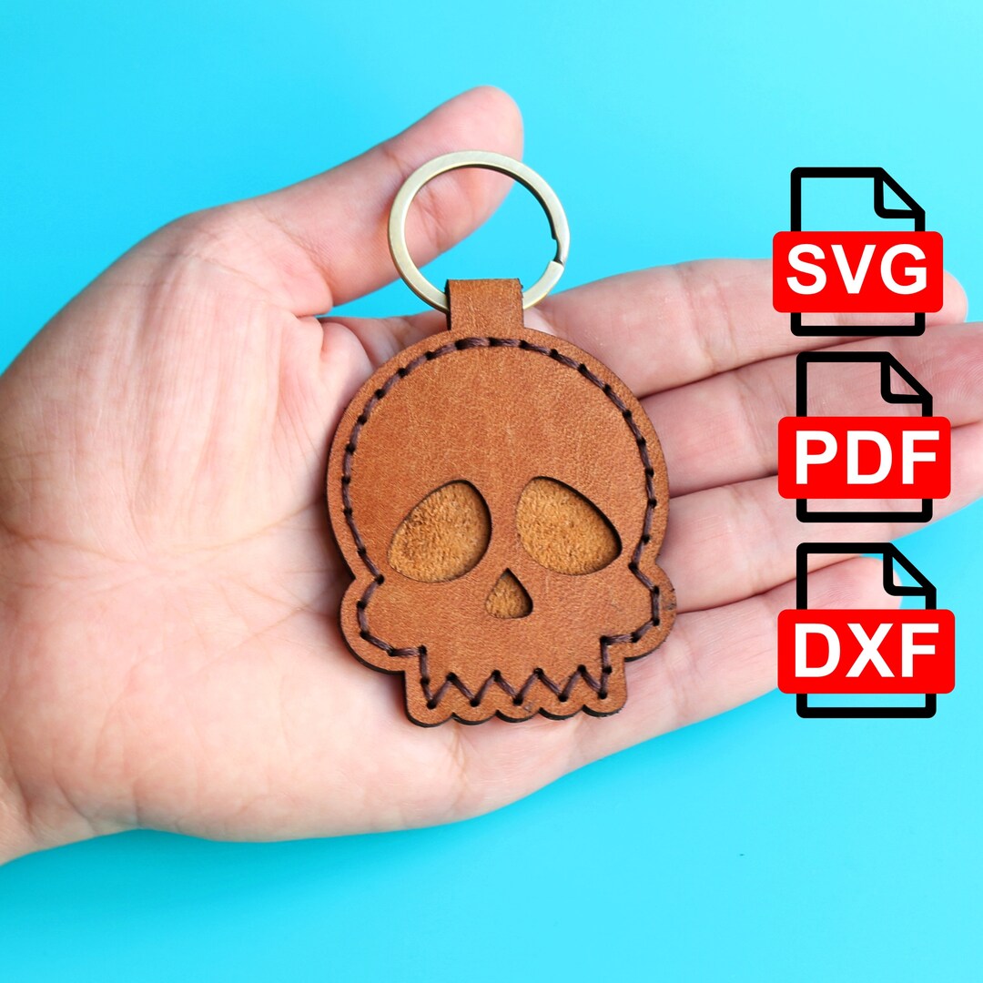 Leather Skull Key Fob Pattern: Halloween Keychain Template (PDF-SVG-DXF ...