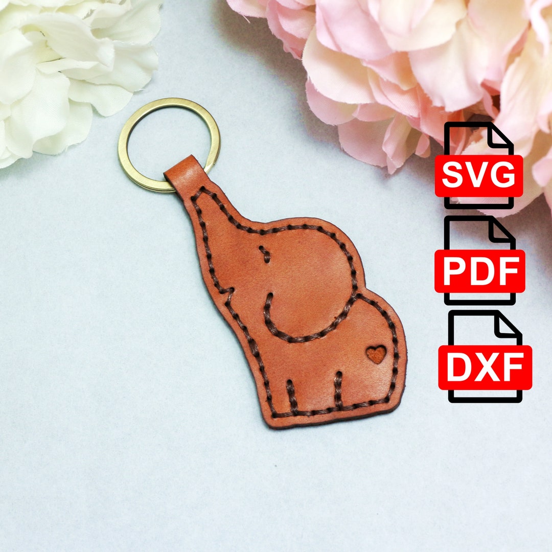 Leather Cute Elephant Keychain Digital PDF-SVG-DXF Template , Leather ...