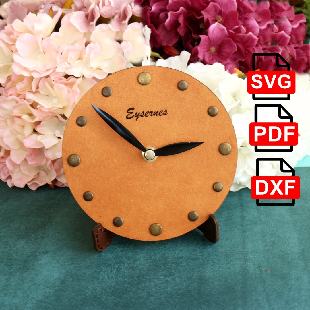 Leather Clock PDF, SVG and DXF Pattern, Leather Clock Template Files ...