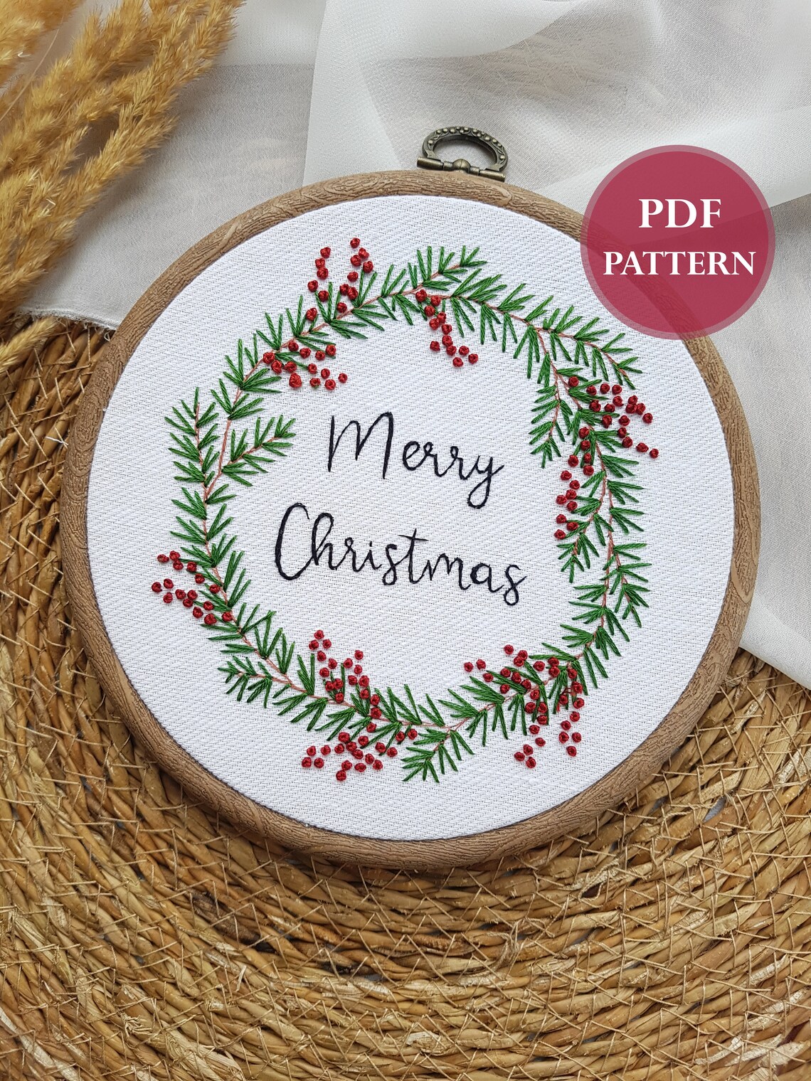 Christmas Wreath Embroidery Design Pattern PDF Holiday - Etsy