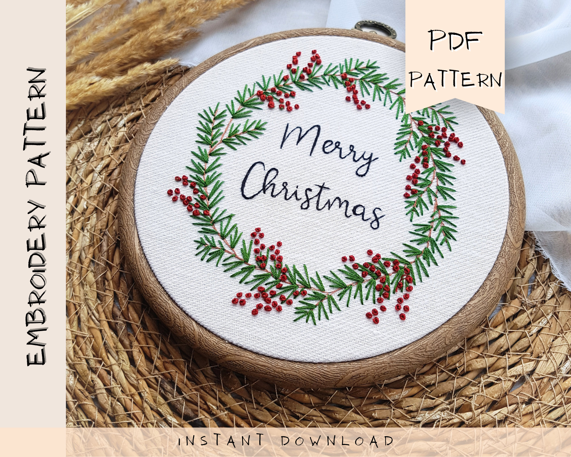 Christmas Wreath Embroidery Design Pattern PDF, Holiday Ornament ...