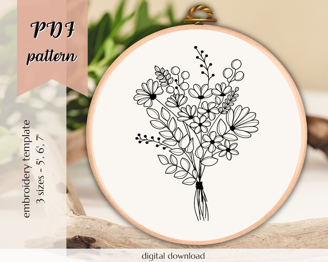 Wildflower Bouquet Hand Embroidery Pattern, Embroidery Design for ...