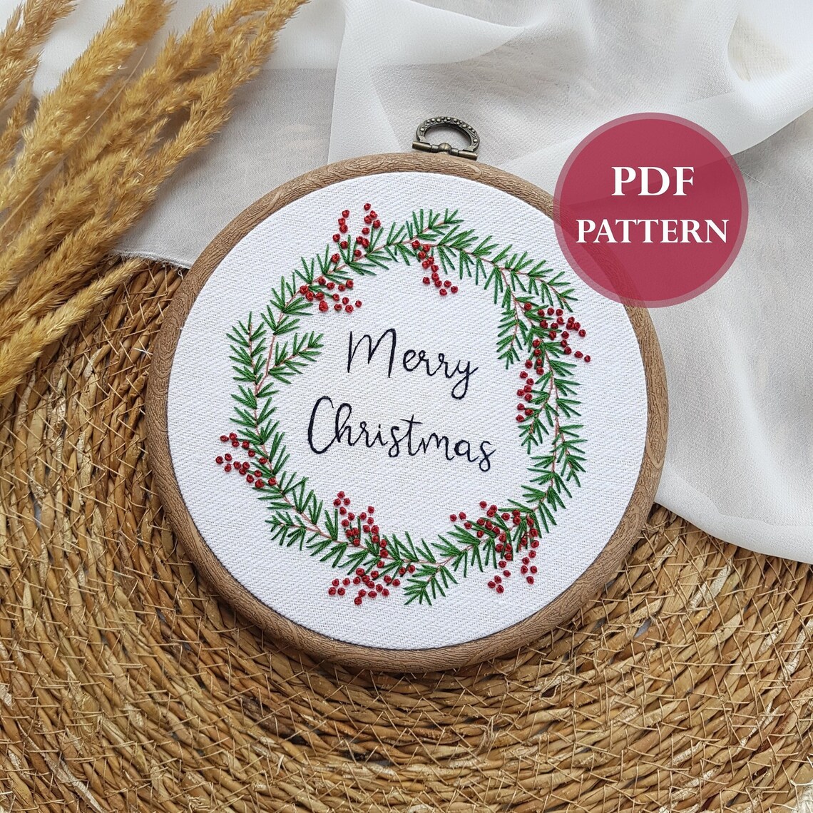 Christmas Wreath Embroidery Design Pattern PDF Holiday - Etsy