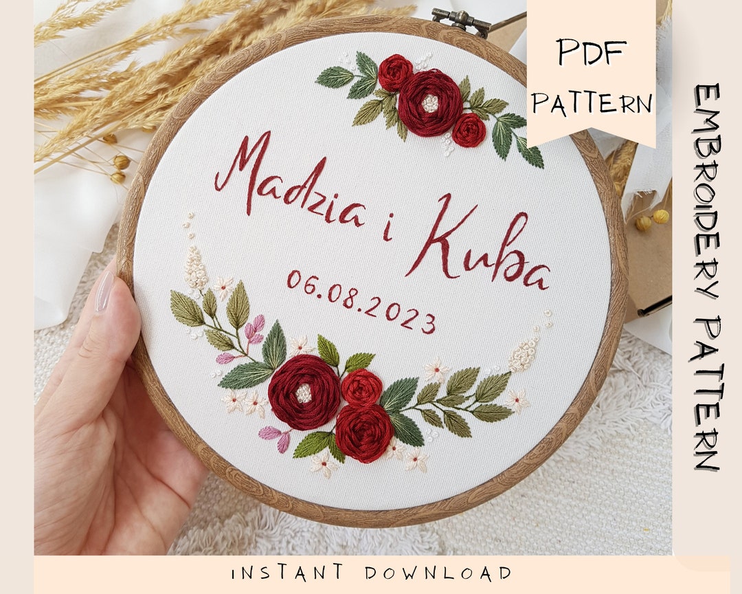 Floral Embroidery Pattern Embroidery Hoop Design With Roses - Etsy