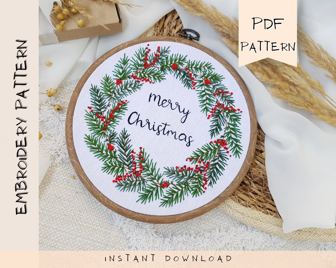 Christmas Wreath Embroidery Pattern Pdf and Stitch Guide - Etsy