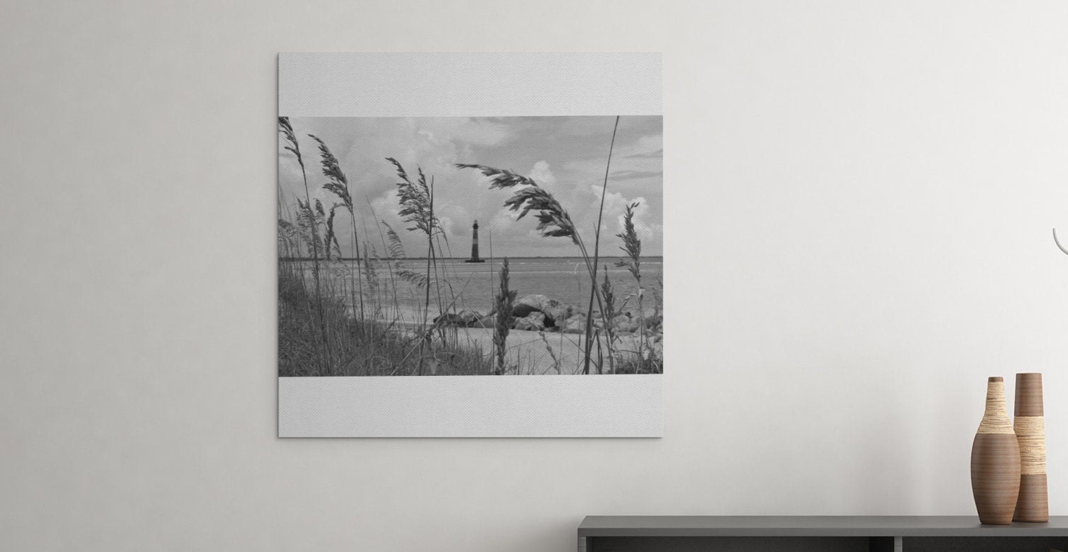 Folly Beach Lighthouse Black and White Digital Download - Etsy