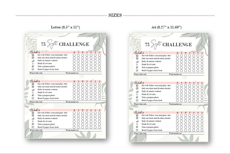 75 Soft Challenge Printable Tracker Fitness Journal Weight Loss Journey ...