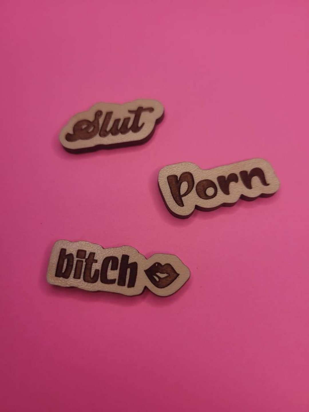Rude Word Pins Maple Wood Laser Cut Tie Tacks Porn Btch - Etsy