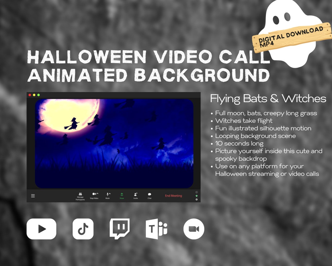 Flying Bats and Witches | Halloween Animated Zoom Background - Etsy