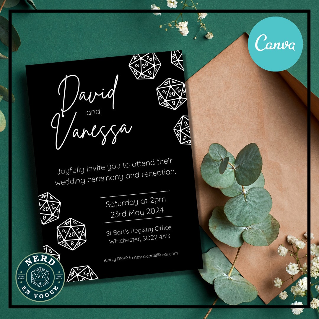 Dnd Wedding Invitation Canva Template, Minimalist D20 Role Playing Game ...