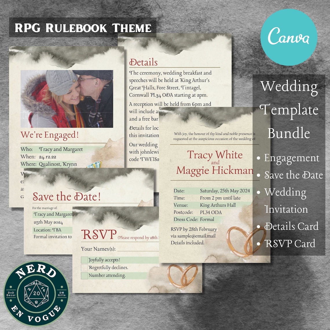 Dnd Wedding Invitation Canva Template Bundle, RPG Rulebook-themed ...