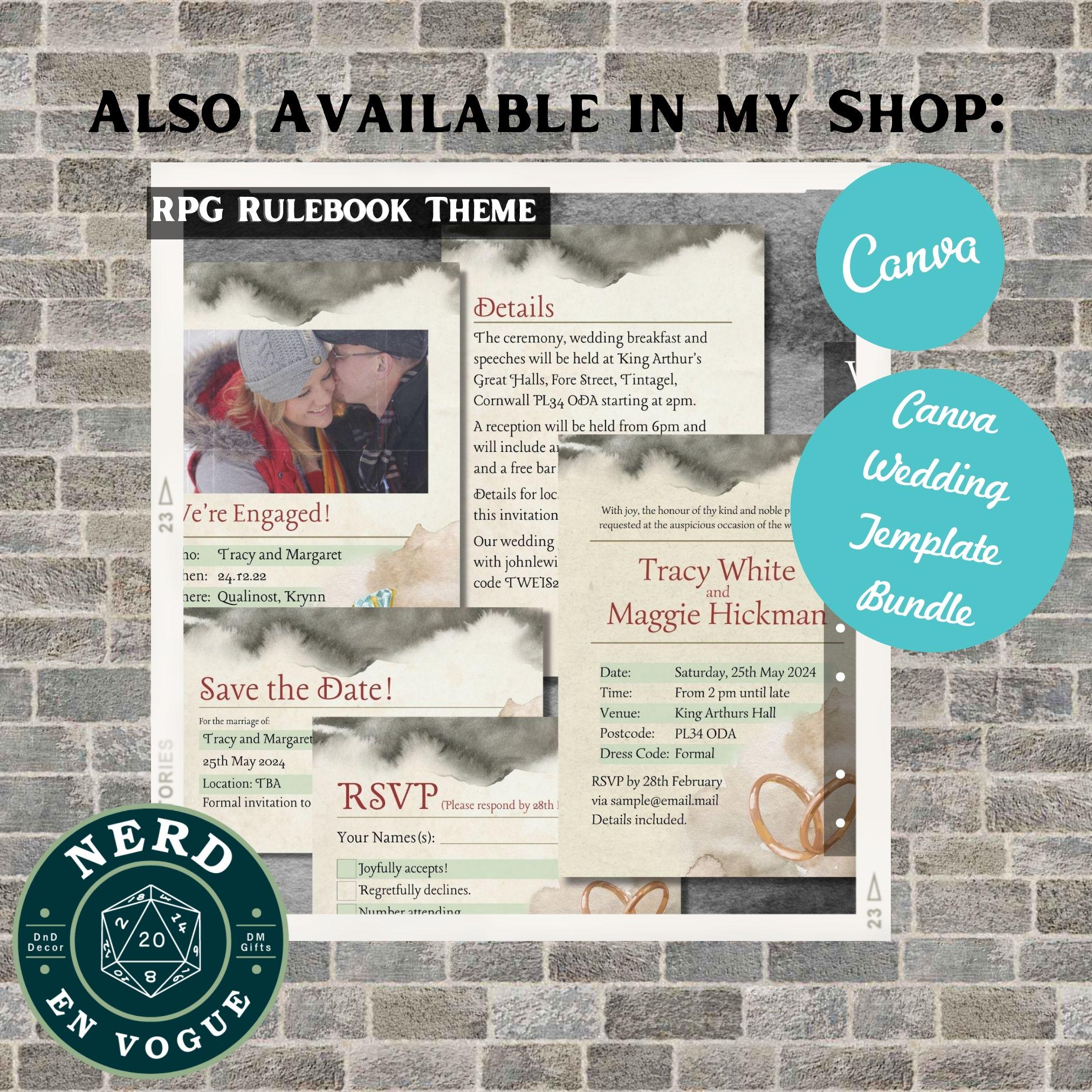 Dnd Wedding Invitation Canva Template, RPG Rulebook-themed Fantasy ...
