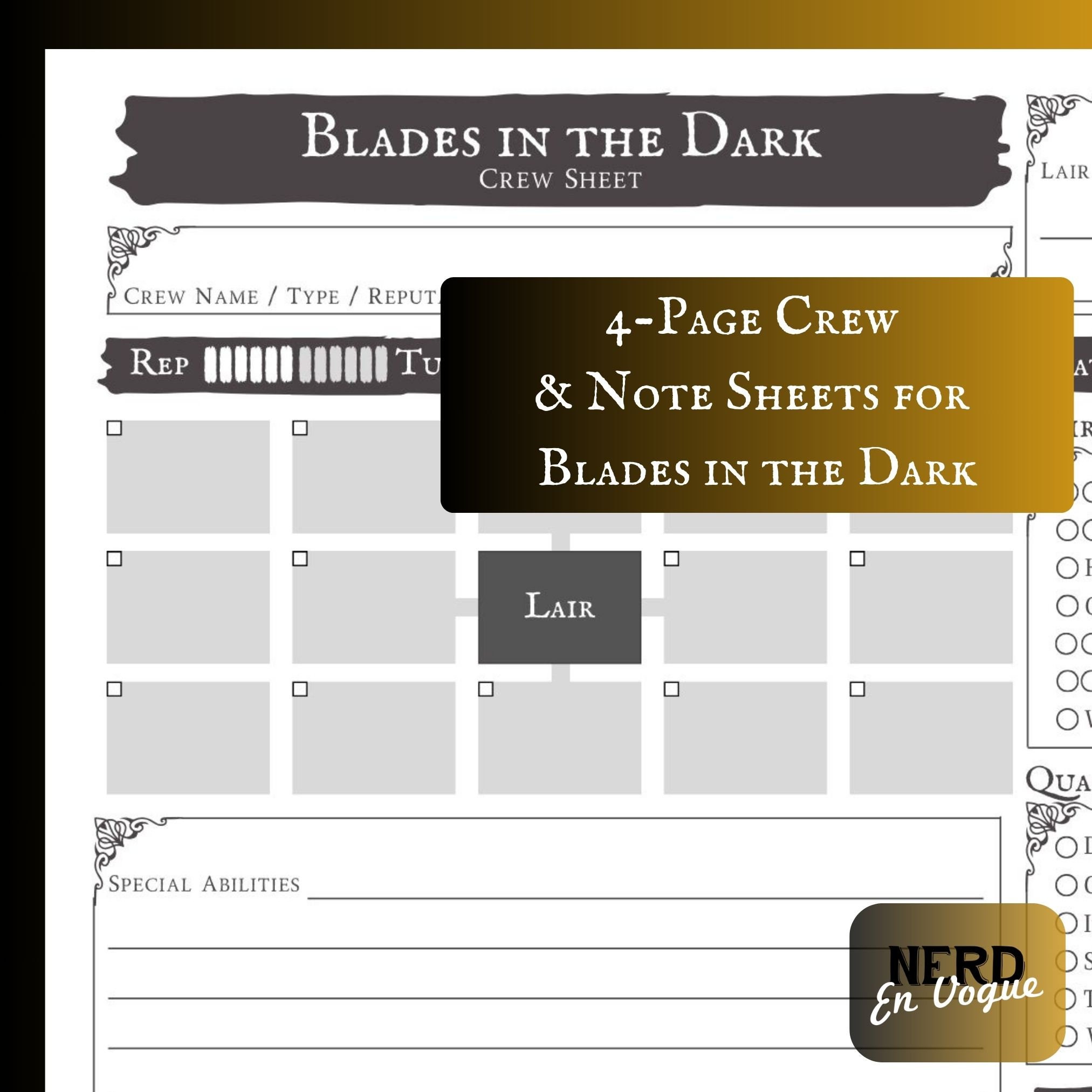 Blades in the Dark RPG Crew Sheet, Goodnotes Compatible PDF, Digital ...