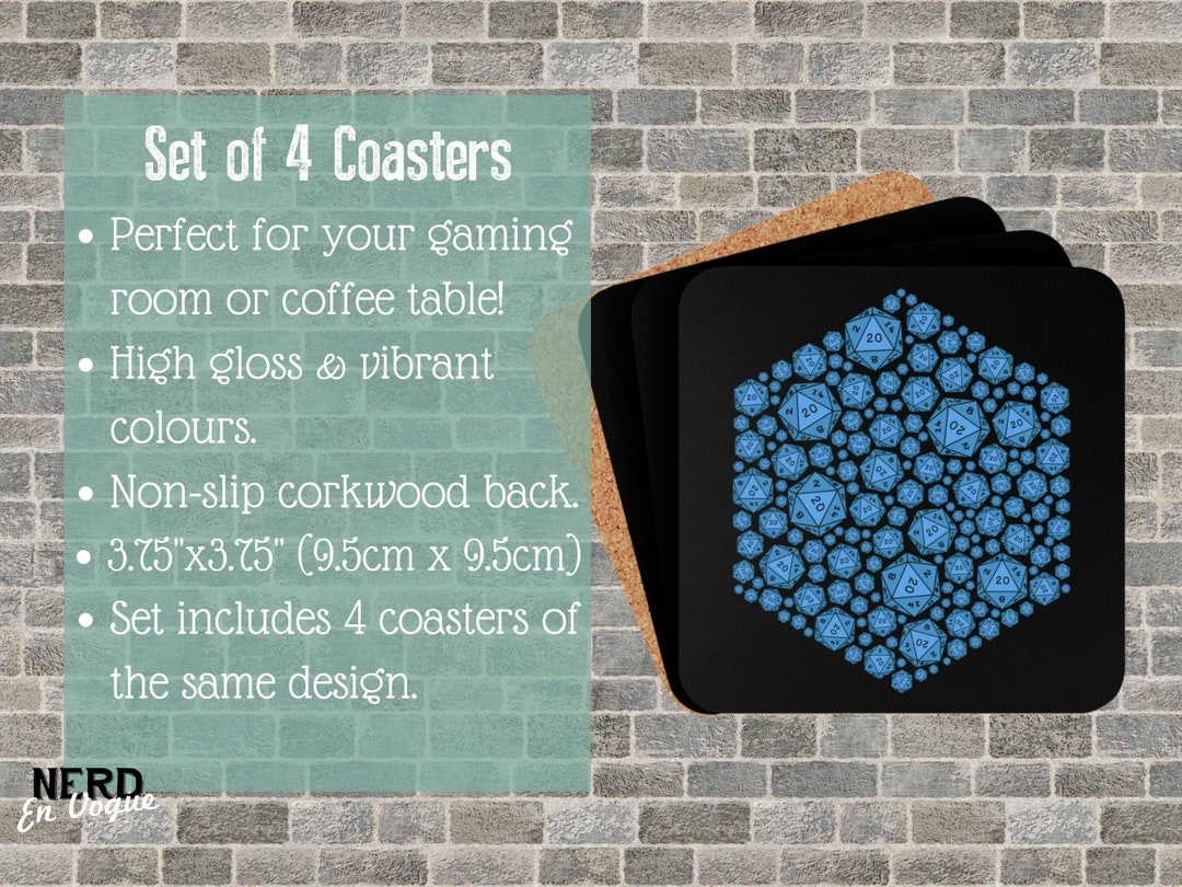 D20 Dnd Coaster Set Set of 4 Dnd Coasters Dnd Tavern Decor - Etsy