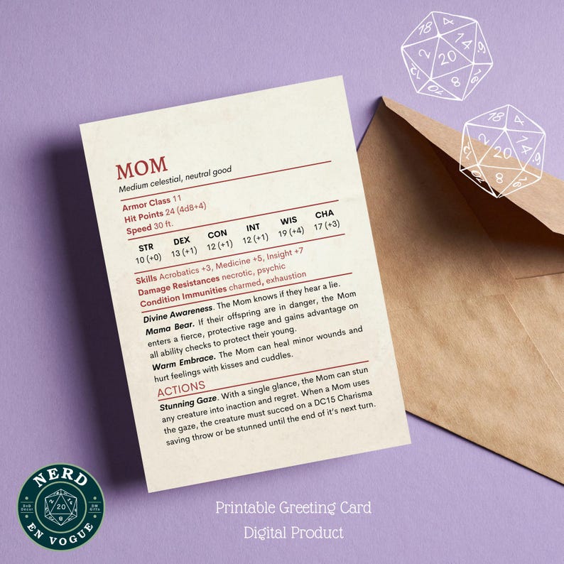 Mom Dnd Stat Block Card: Printable Greeting Card for Dungeons & Dragons ...