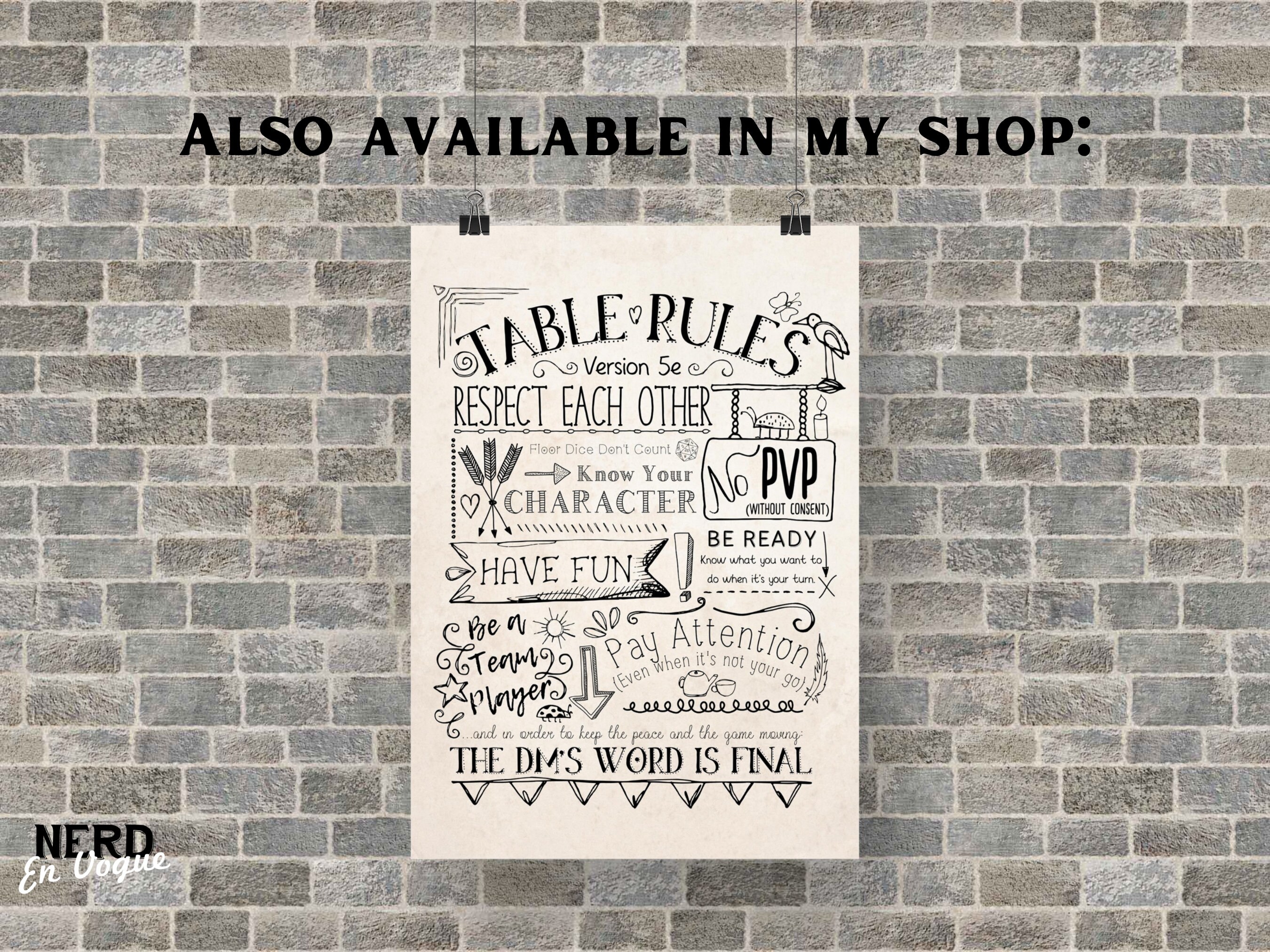 Dnd Rules Poster for DM Gift Dnd Tavern Decor for Dungeons - Etsy Australia