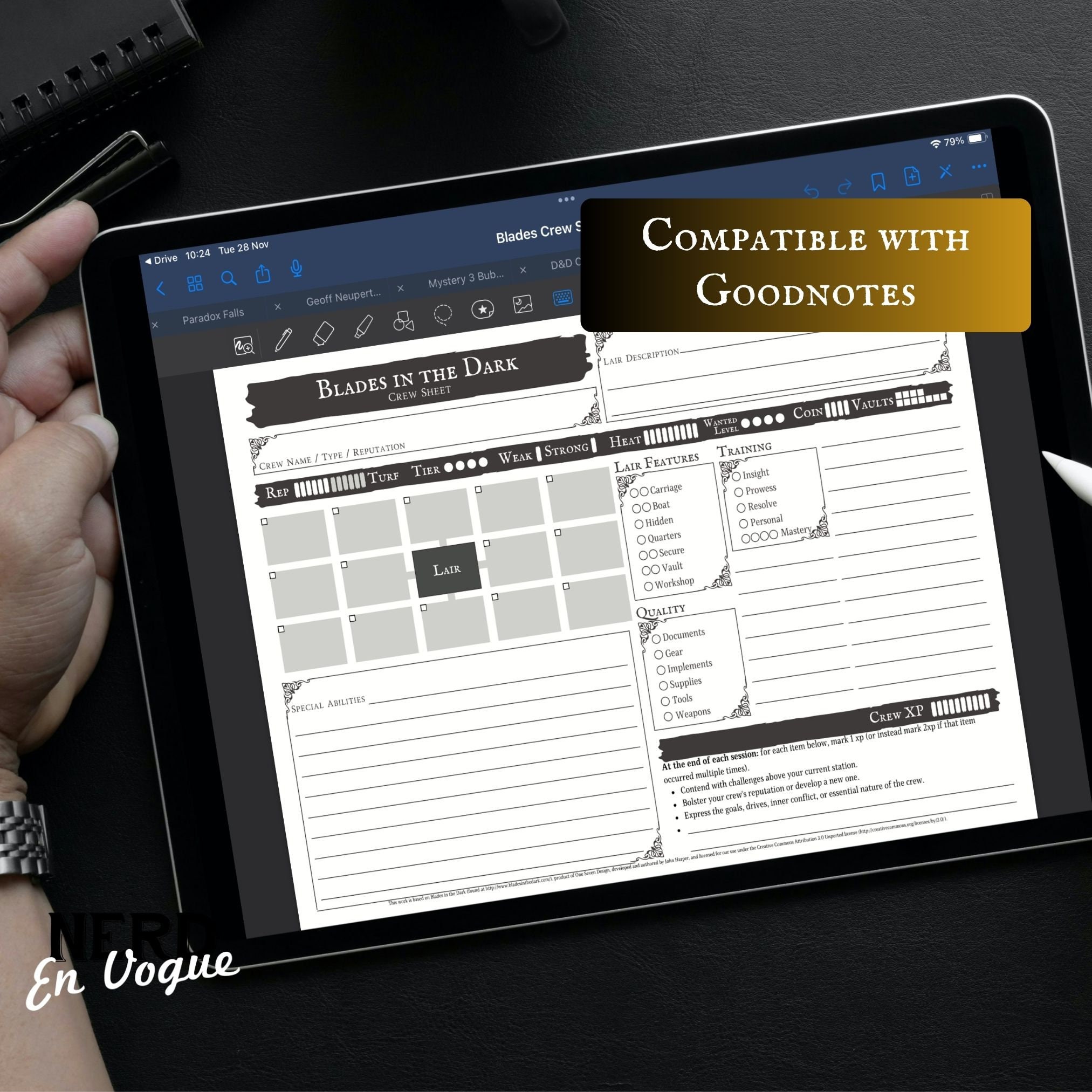 Blades in the Dark RPG Crew Sheet, Goodnotes Compatible PDF, Digital ...