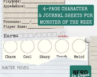 Character Sheet - Monster of the Week - Etsy