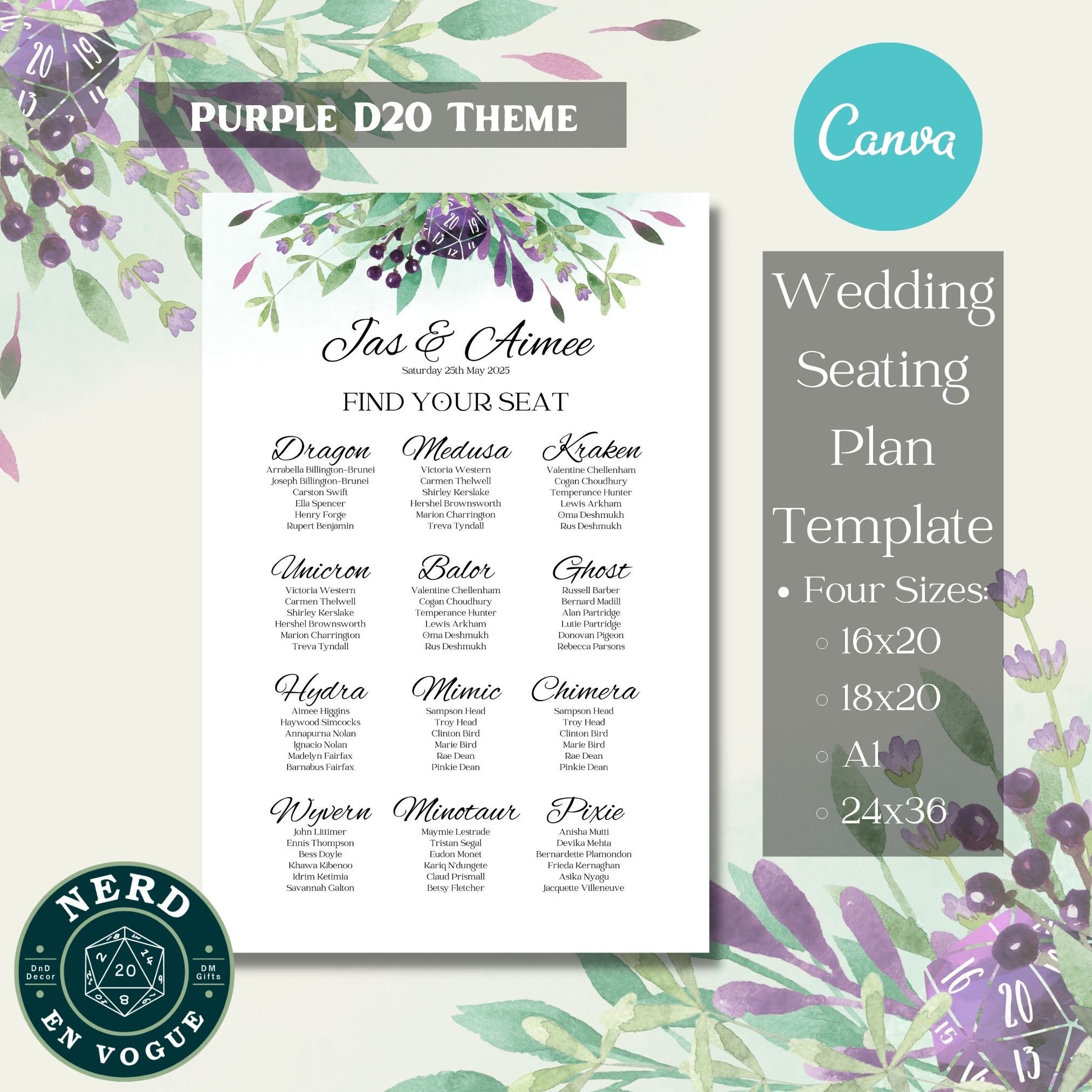 Dnd Wedding Seating Plan Template, DIY Wedding Table Signage, RPG ...