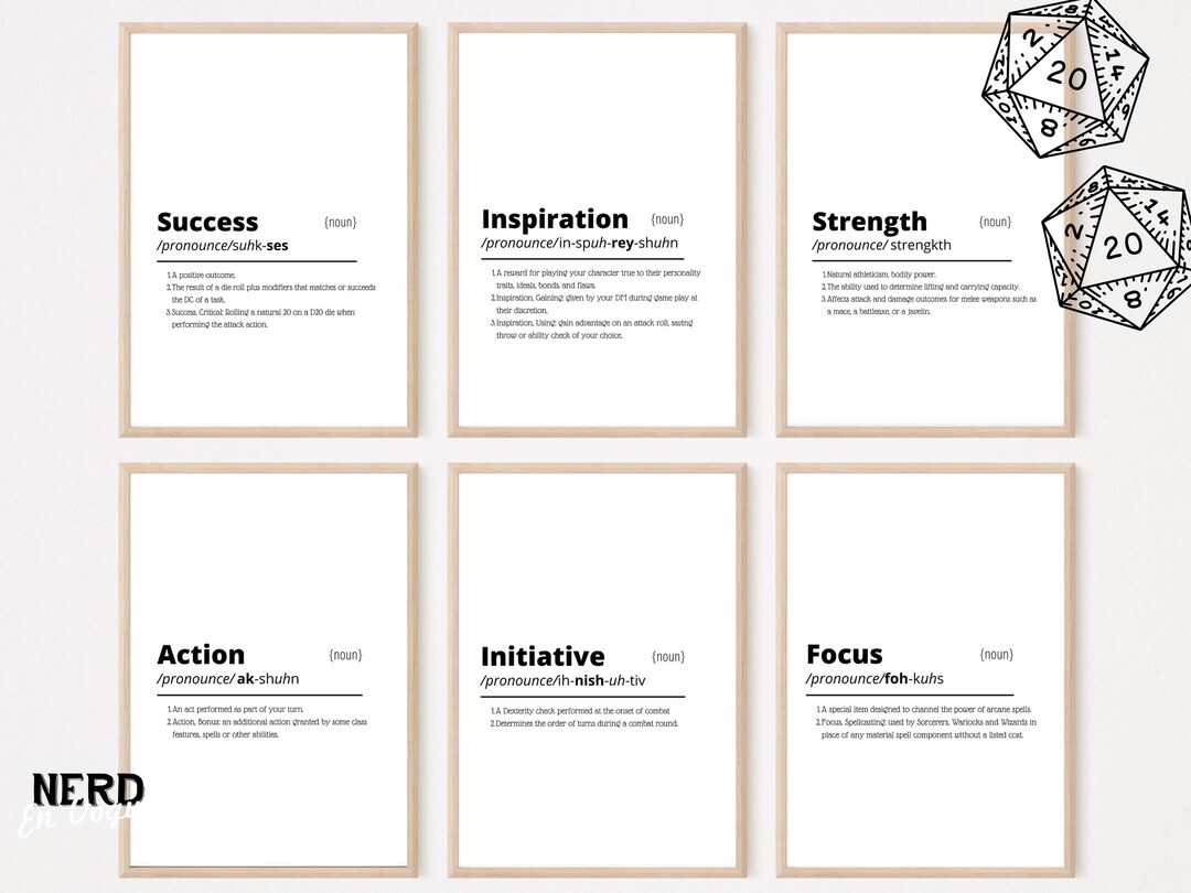 Set of 6 Prints Dnd Posters, Nerdy Dnd Office Decor, Dungeons and ...