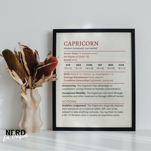 Dnd Stat Block for Capricorn Birthday Gift, Dnd Office Decor, Dnd ...