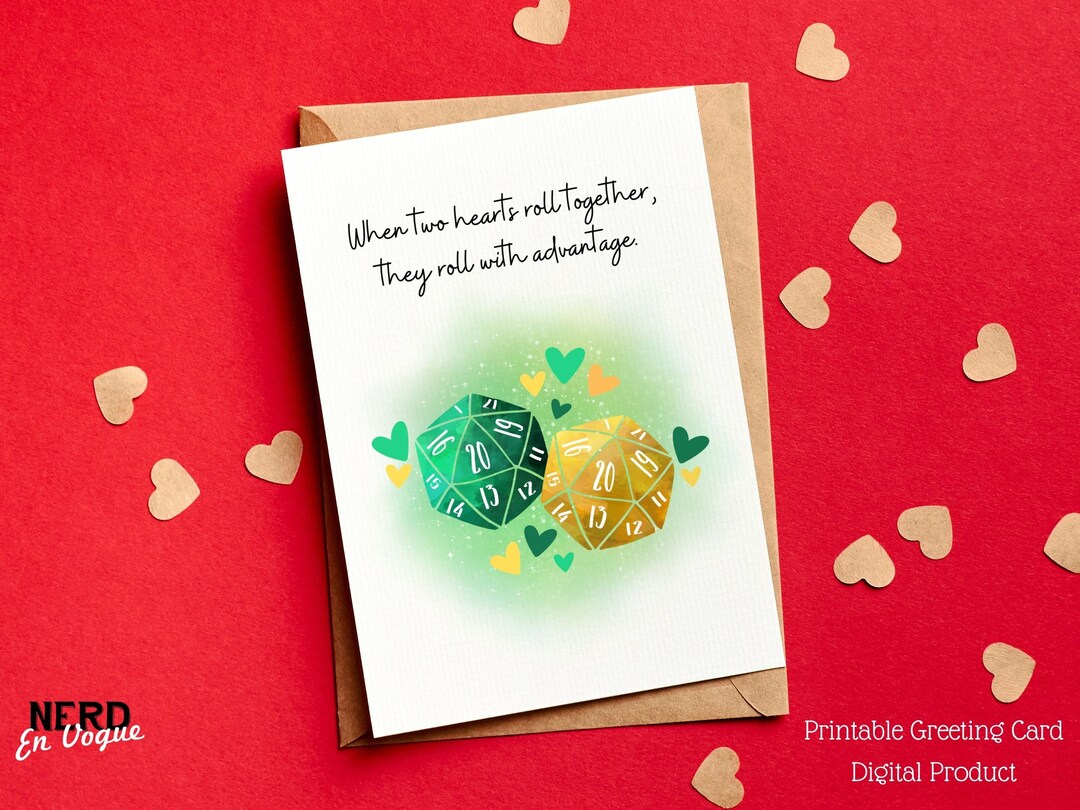 Printable Dnd Card for Dnd Valentine Card, D20 Dice Congratulations ...