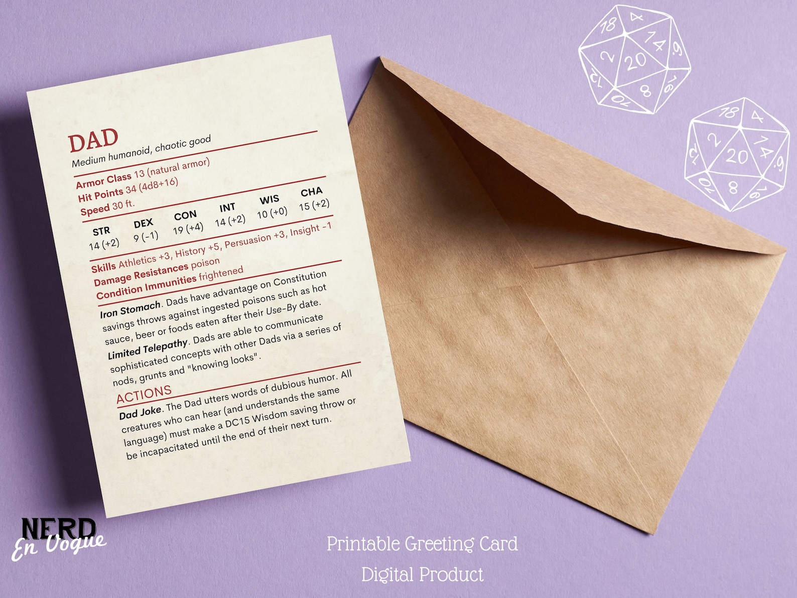 Dad Stat Block Dnd Card for Father's Day Dad Birthday - Etsy