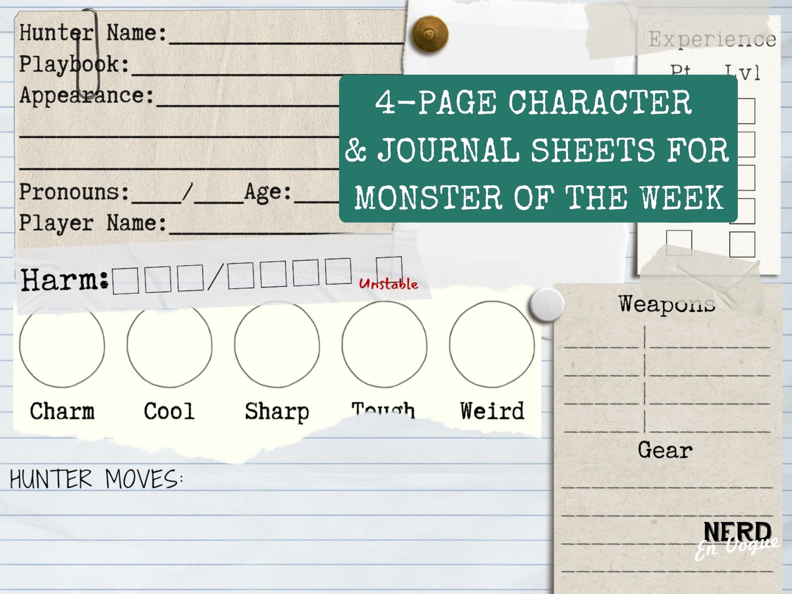 Monster of the Week Character Sheet MOTW RPG Printables - Etsy